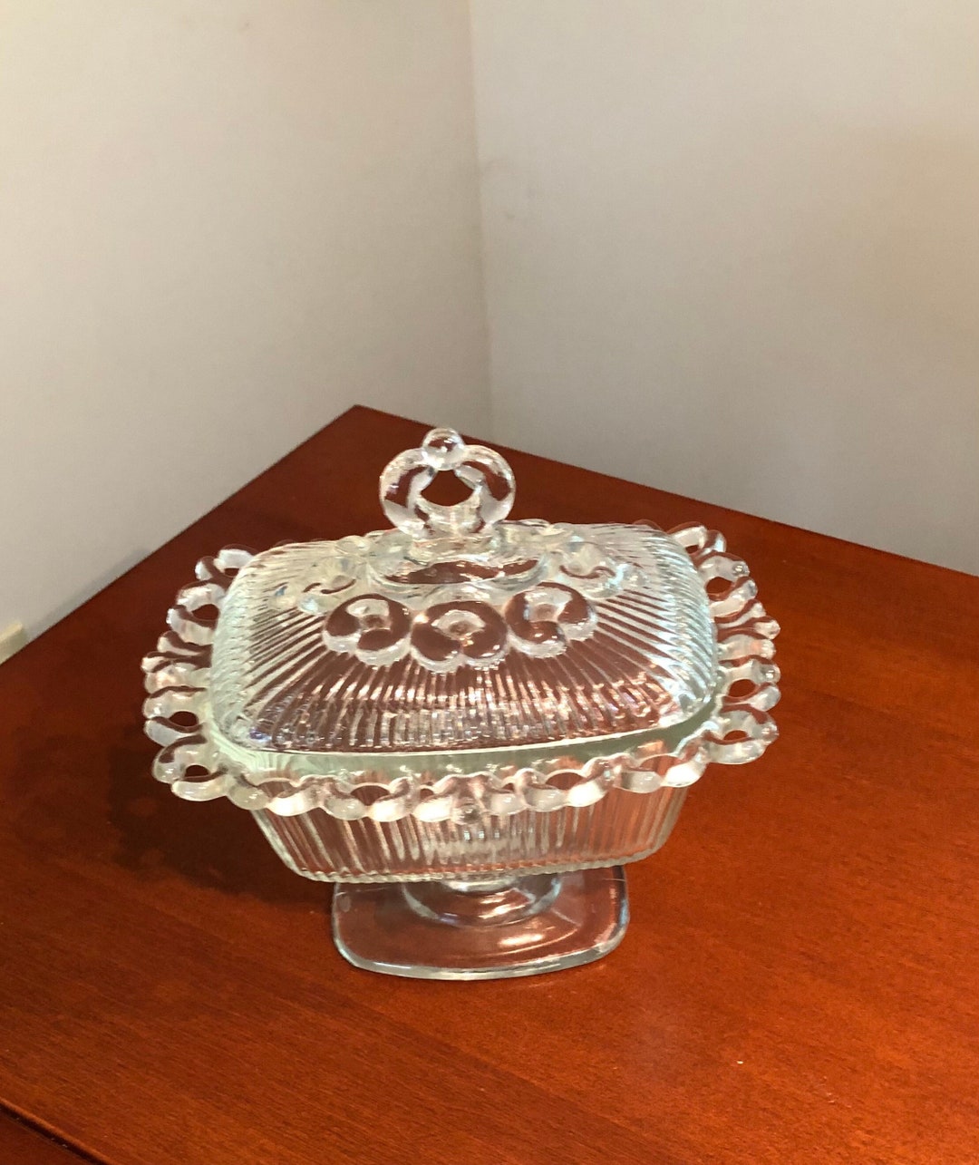 Vintage Indiana Glass Candy Dish With Lid: Pedestal Compote - Etsy