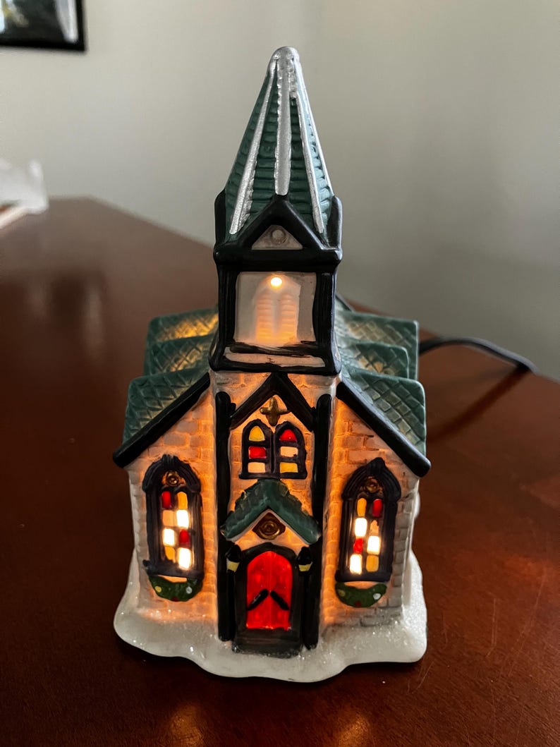 Ceramic Steepled Church: Lighted Christmas Village Display - Etsy