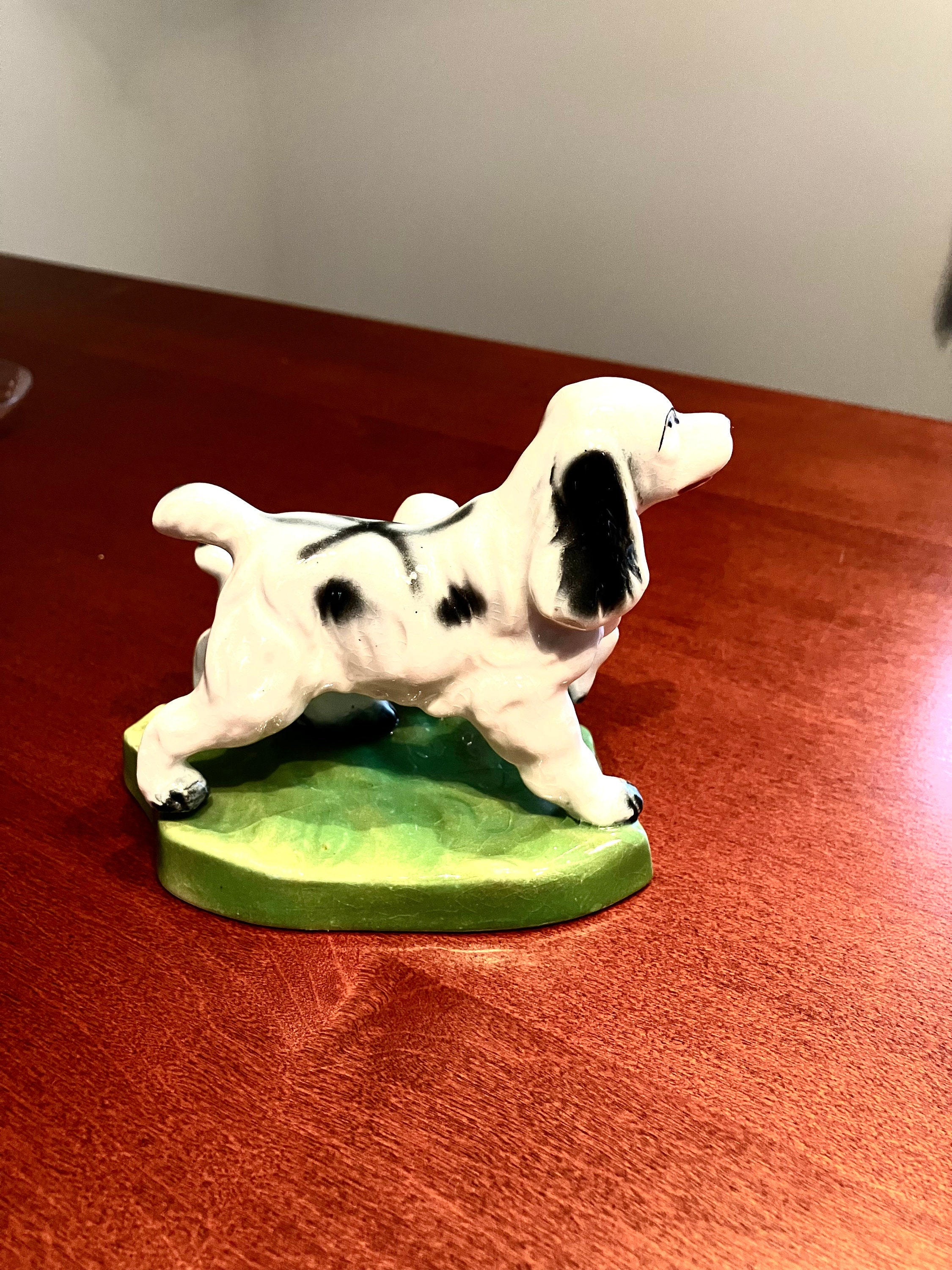 Vintage 1940s Porcelain Springer Spaniel Mom and Pup on Green Base - Etsy
