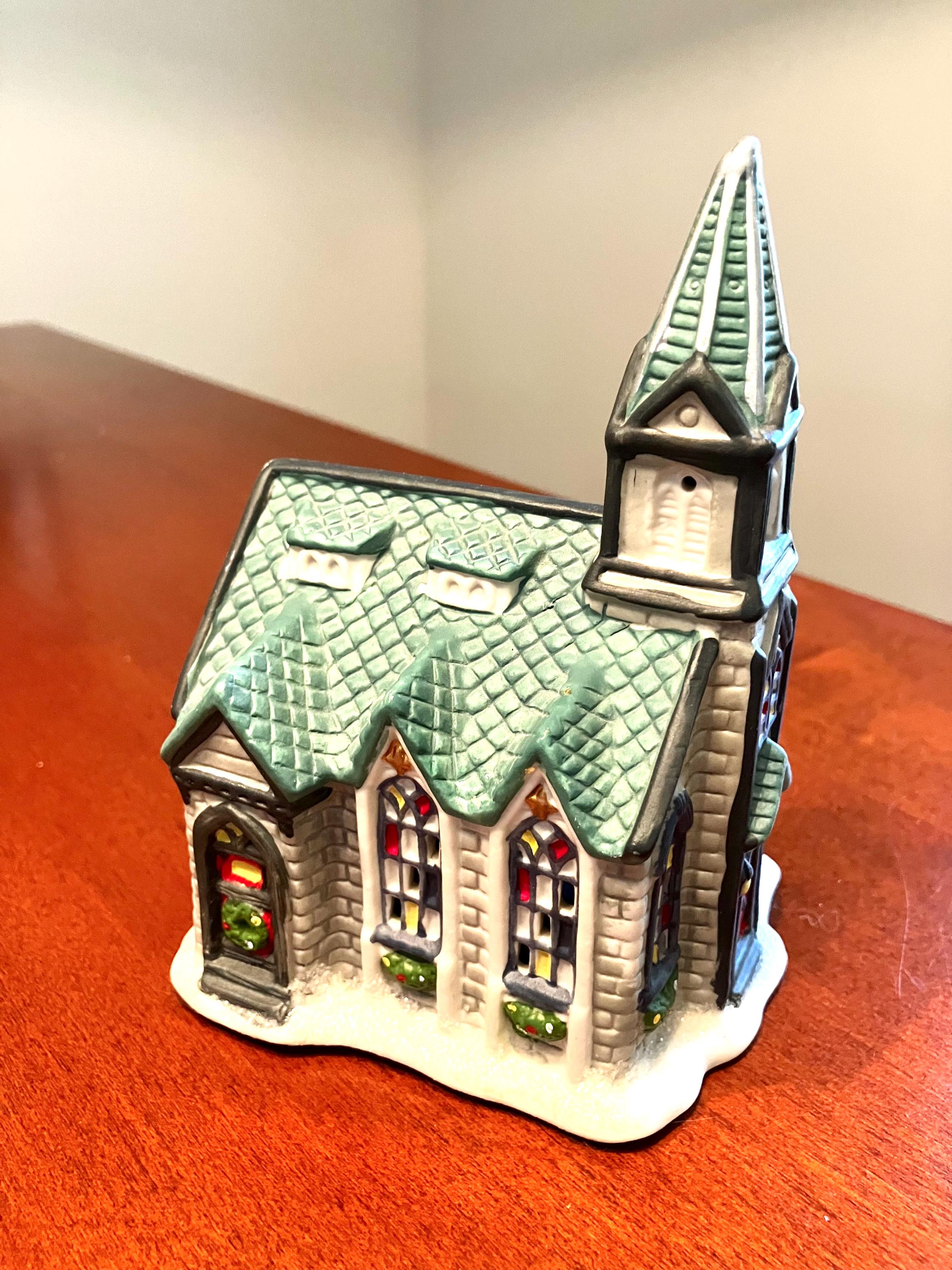 Ceramic Steepled Church: Lighted Christmas Village Display - Etsy