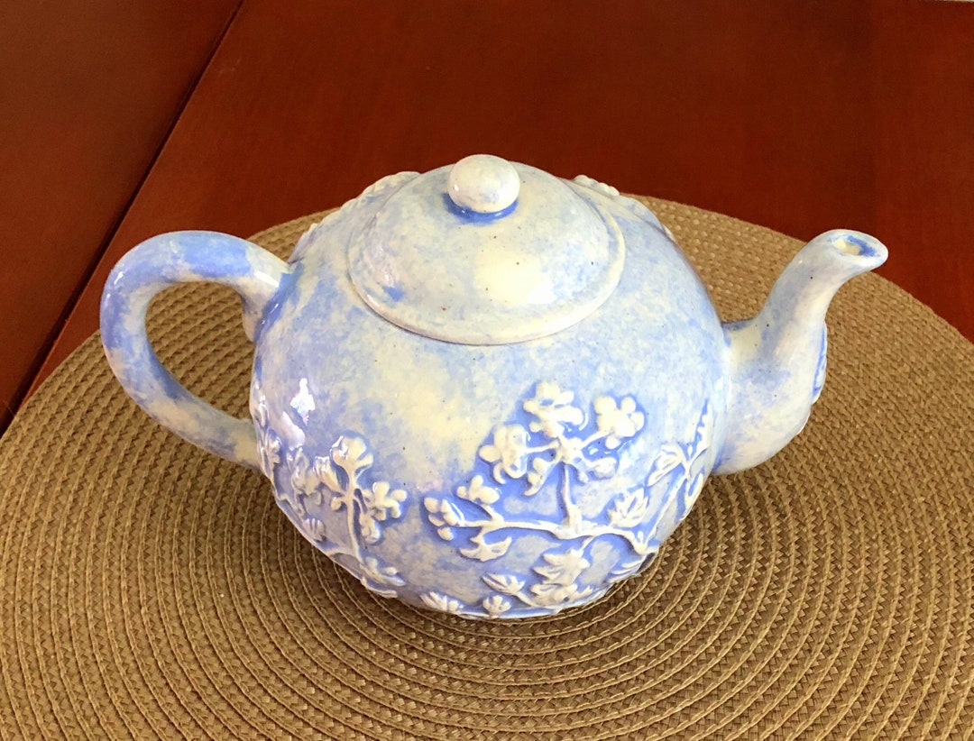 Beautiful Ceramic Blue Flower Embossed Teapot DECORATIVE USE - Etsy