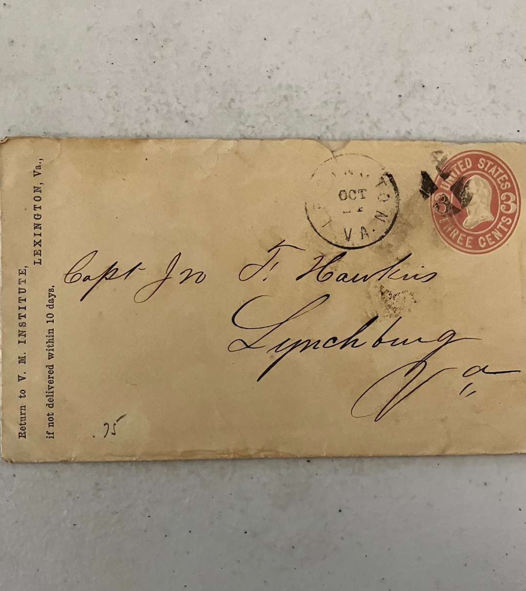 1861 Civil War Envelope: Virginia Military Institute, Scott U35 Stamp ...