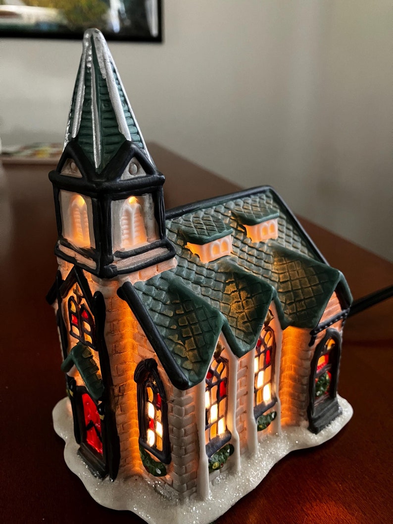 Ceramic Steepled Church: Lighted Christmas Village Display - Etsy