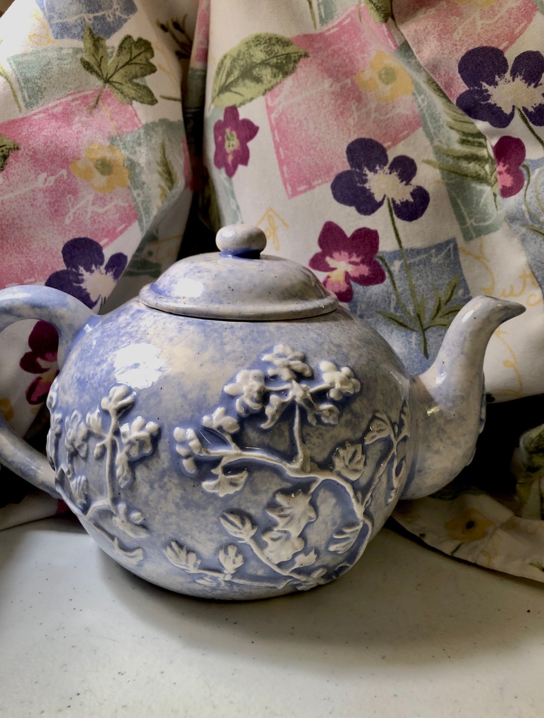 Decorative Ceramic Blue Flower Embossed Teapot - DECORATIVE USE Only - Etsy