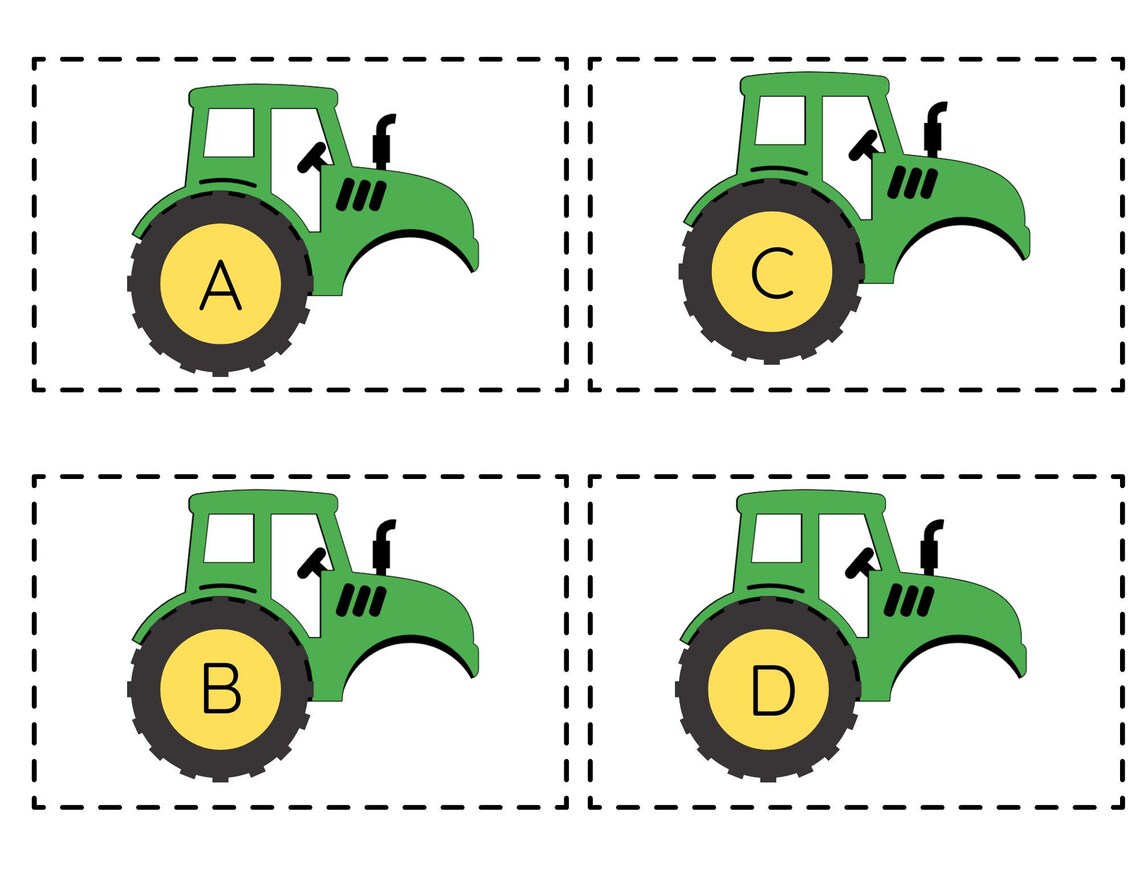 Green Tractor Alphabet Matching Game - Etsy