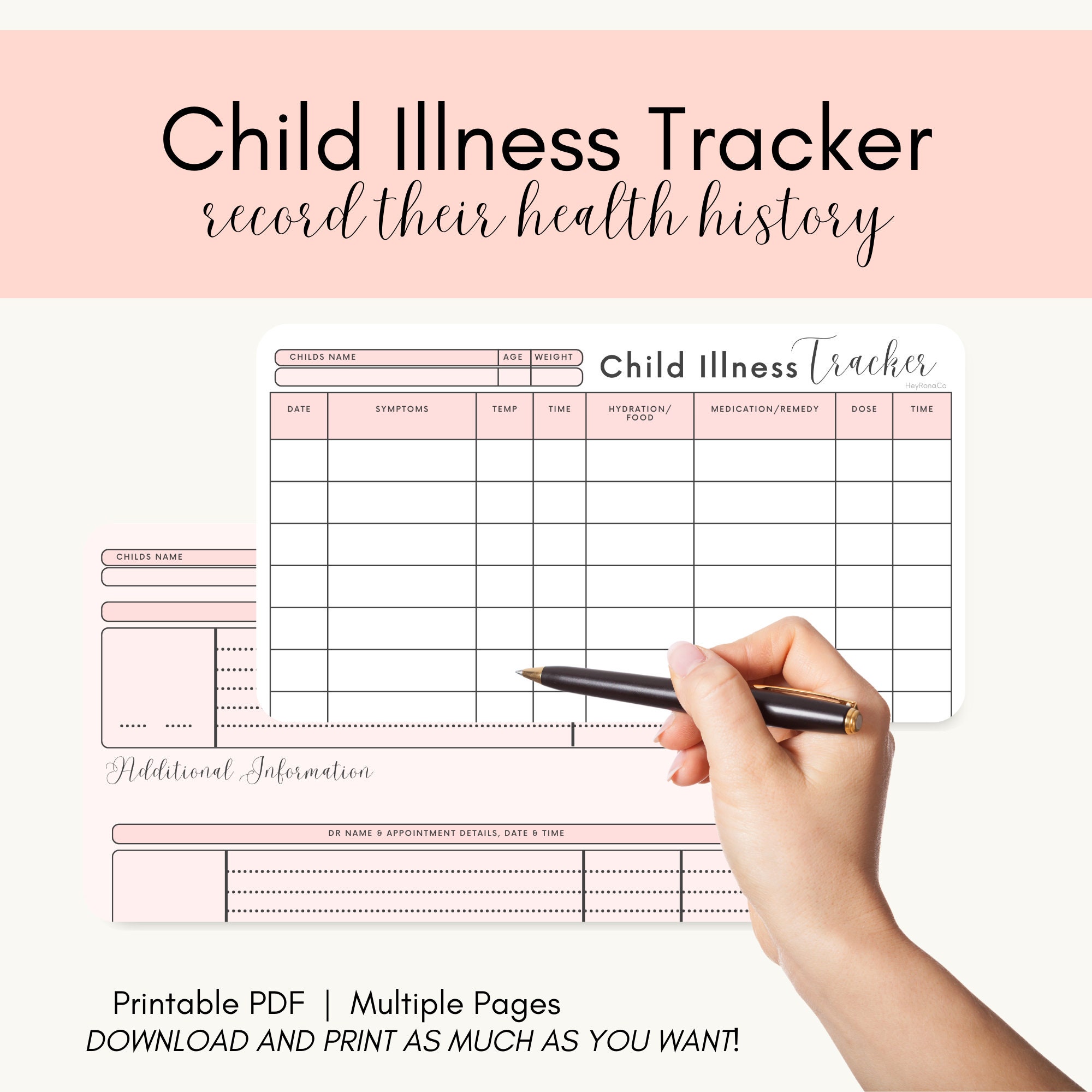 Child Illness Tracker Printable Downloadable File, Kids Health Report ...