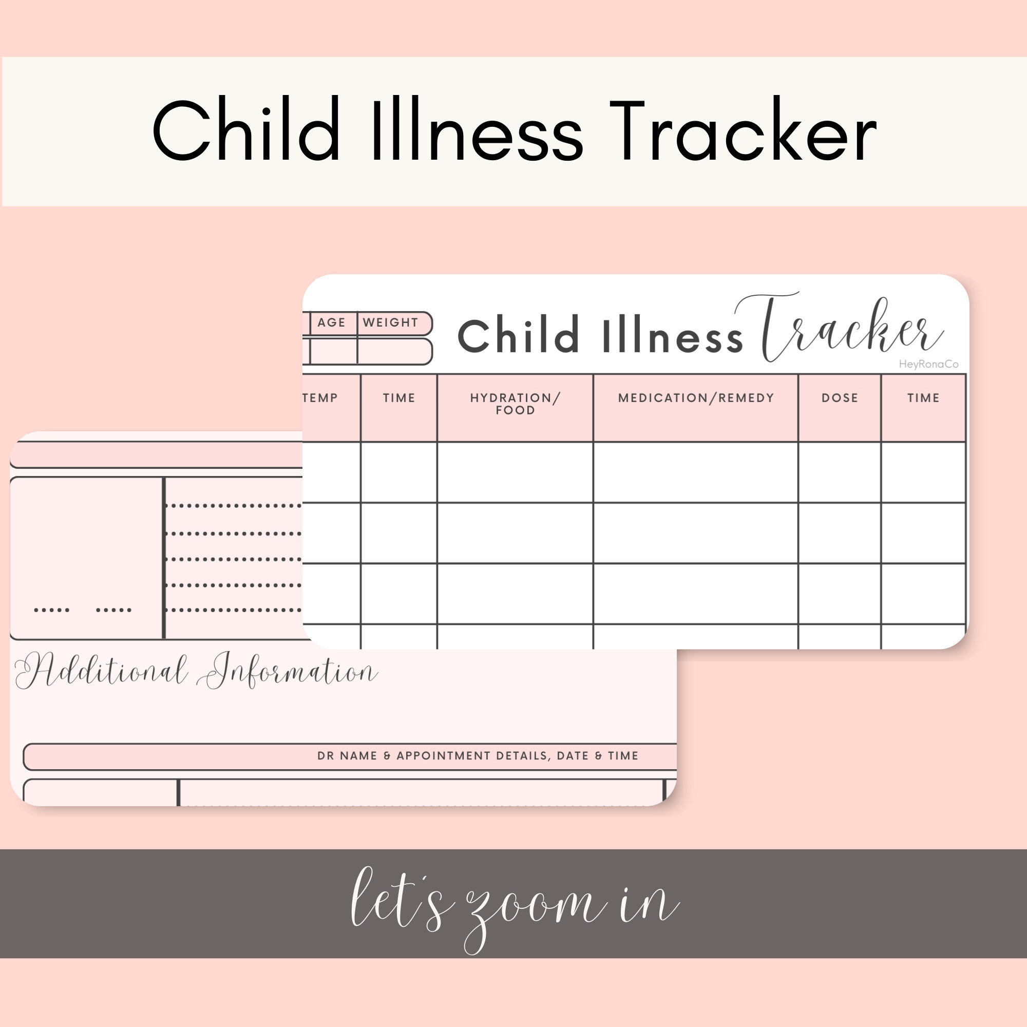 Child Illness Tracker Printable Downloadable File, Kids Health Report ...