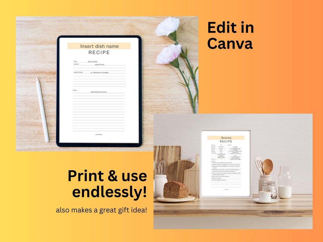 Editable Recipe Template: A4 & US Letter Canva Template (instant ...