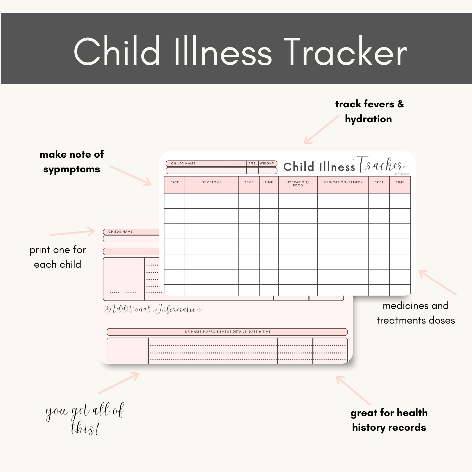 Child Illness Tracker Printable Downloadable File, Kids Health Report ...