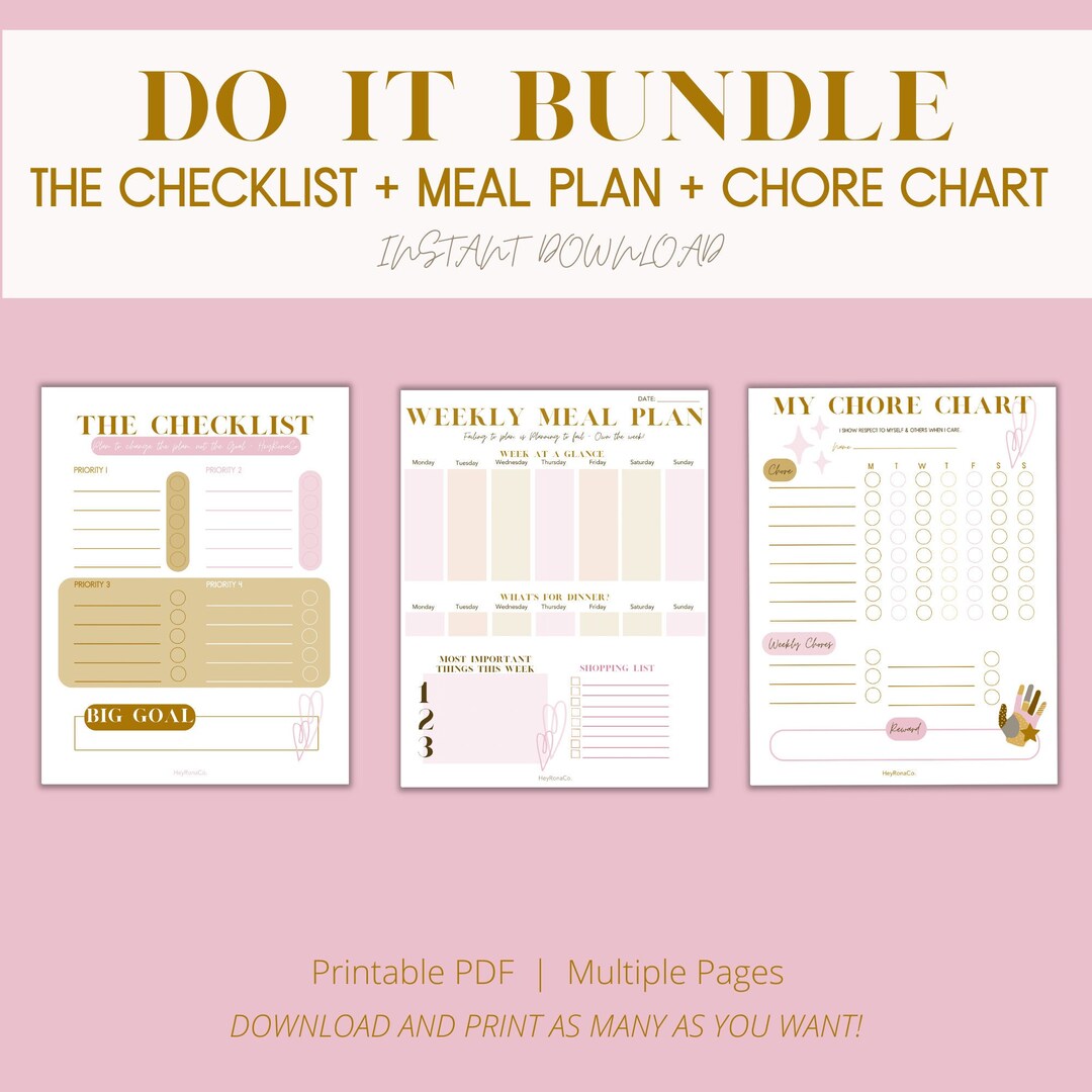Do It Bundle the Checklist, Weekly Meal Plan, My Chore Chart, Project ...