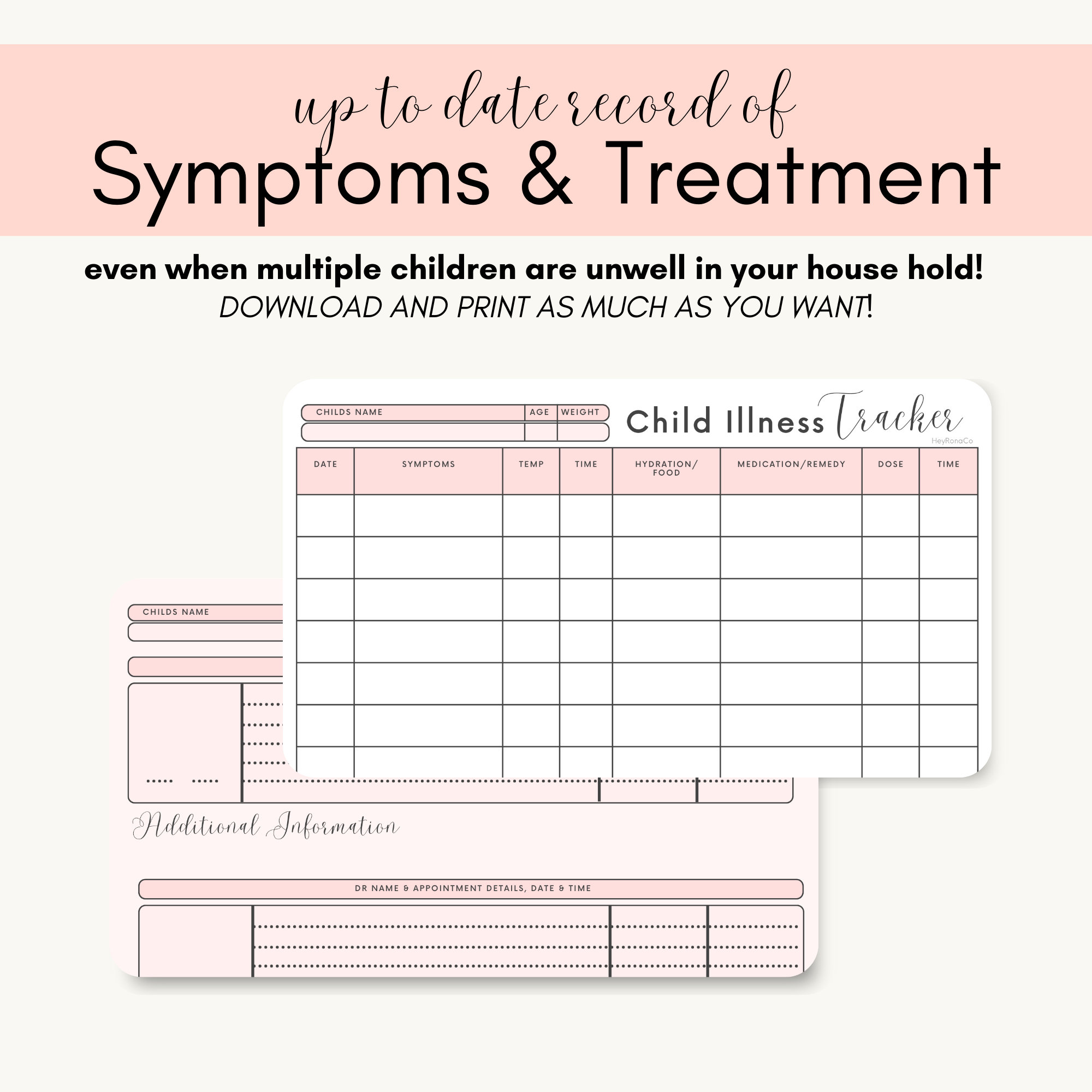 Child Illness Tracker Printable Downloadable File, Kids Health Report ...
