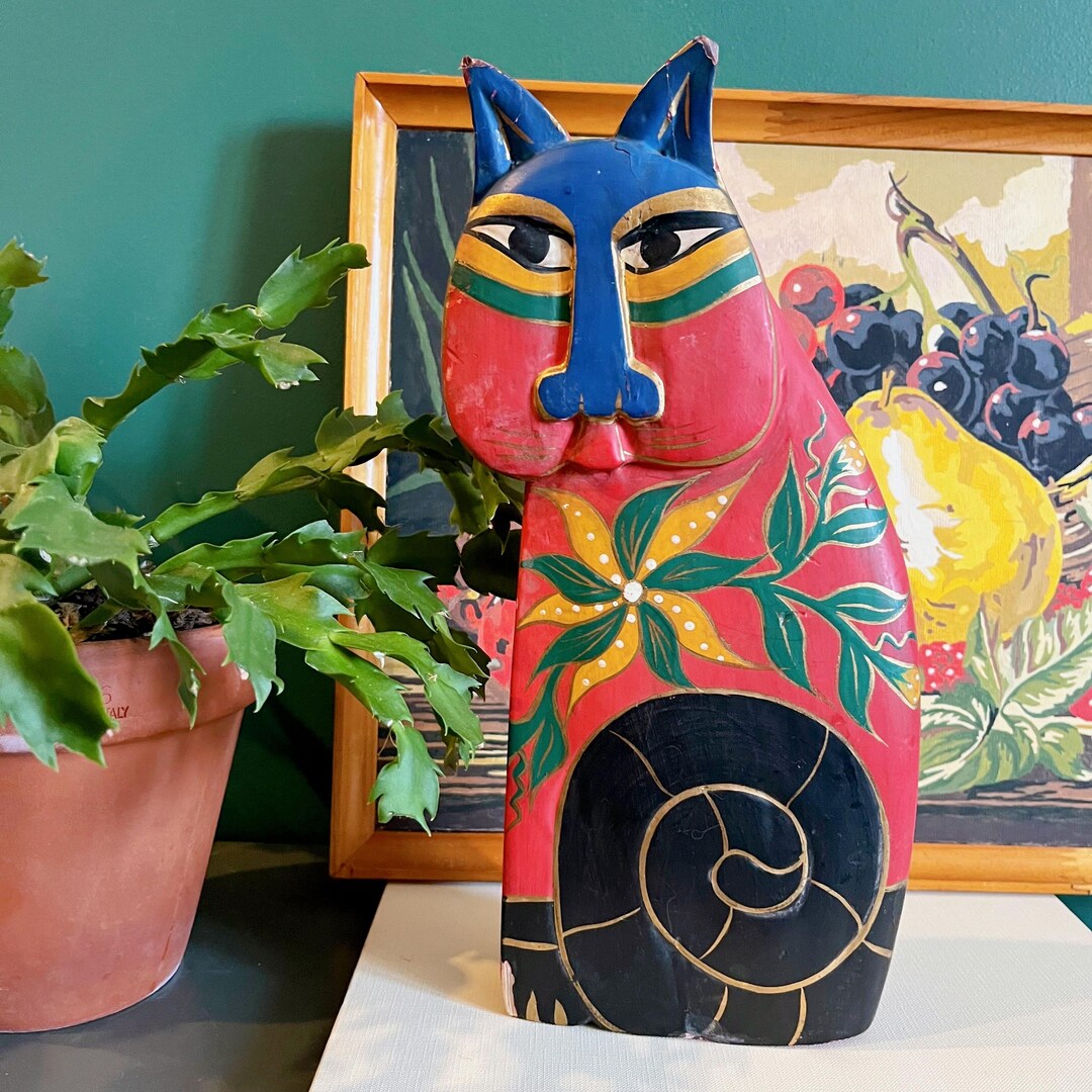 Laurel Burch-style Folk Art Painted Cat - Etsy