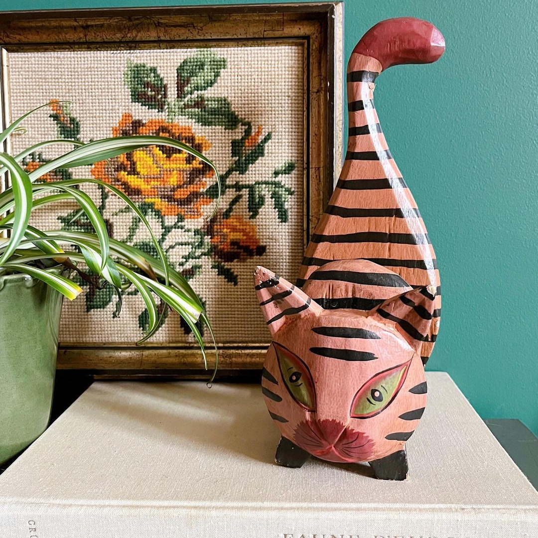 Pink Striped Wooden Cat Letter Holder - Etsy
