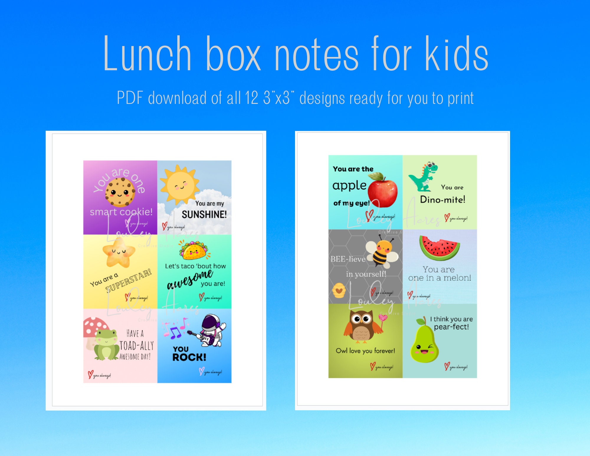 Lunch Box Notes for Kids PDF Printable - Etsy