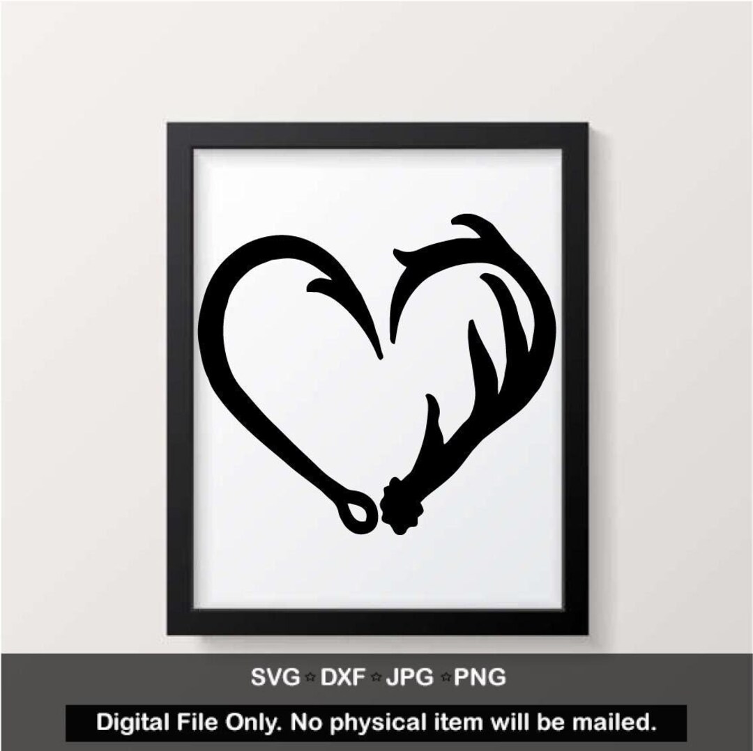 Antler Fish Hook Heart Svg - Etsy