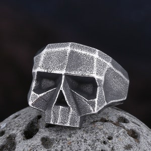 Geometric Skull Ring for Men | 316L Stainless Steel, Heavy Metal Ring ...