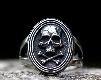 Gothic Human Skull Ring for Men 316L Stainless Steel, Heavy Metal Ring ...