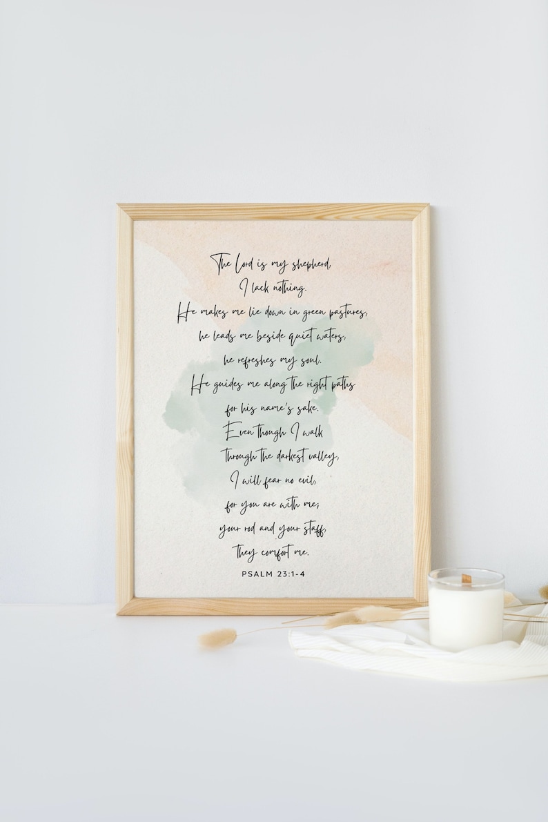 Psalm 23:1-4 NIV Bible Verse Wall Art, Scripture Quote Print, Christian ...