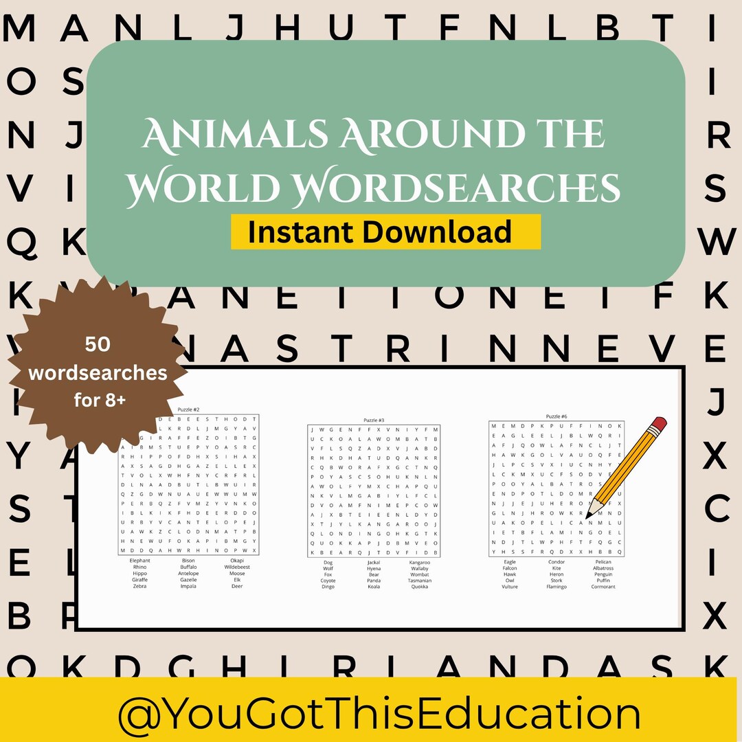Animals Around the World Wordsearch - Etsy UK