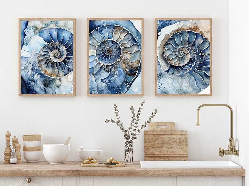 Ammonite Art, Set of 3 Farmhouse Wall Art, Digital Art Download, Nature ...