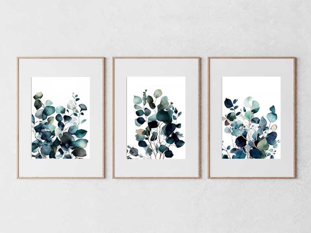 Watercolor Eucalyptus Print, Set of 3 Farmhouse Wall Art, Botanical ...