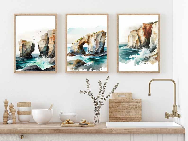 Watercolor Beach Cliffs Art, Set of 2 Farmhouse Wall Art, Digital Art ...