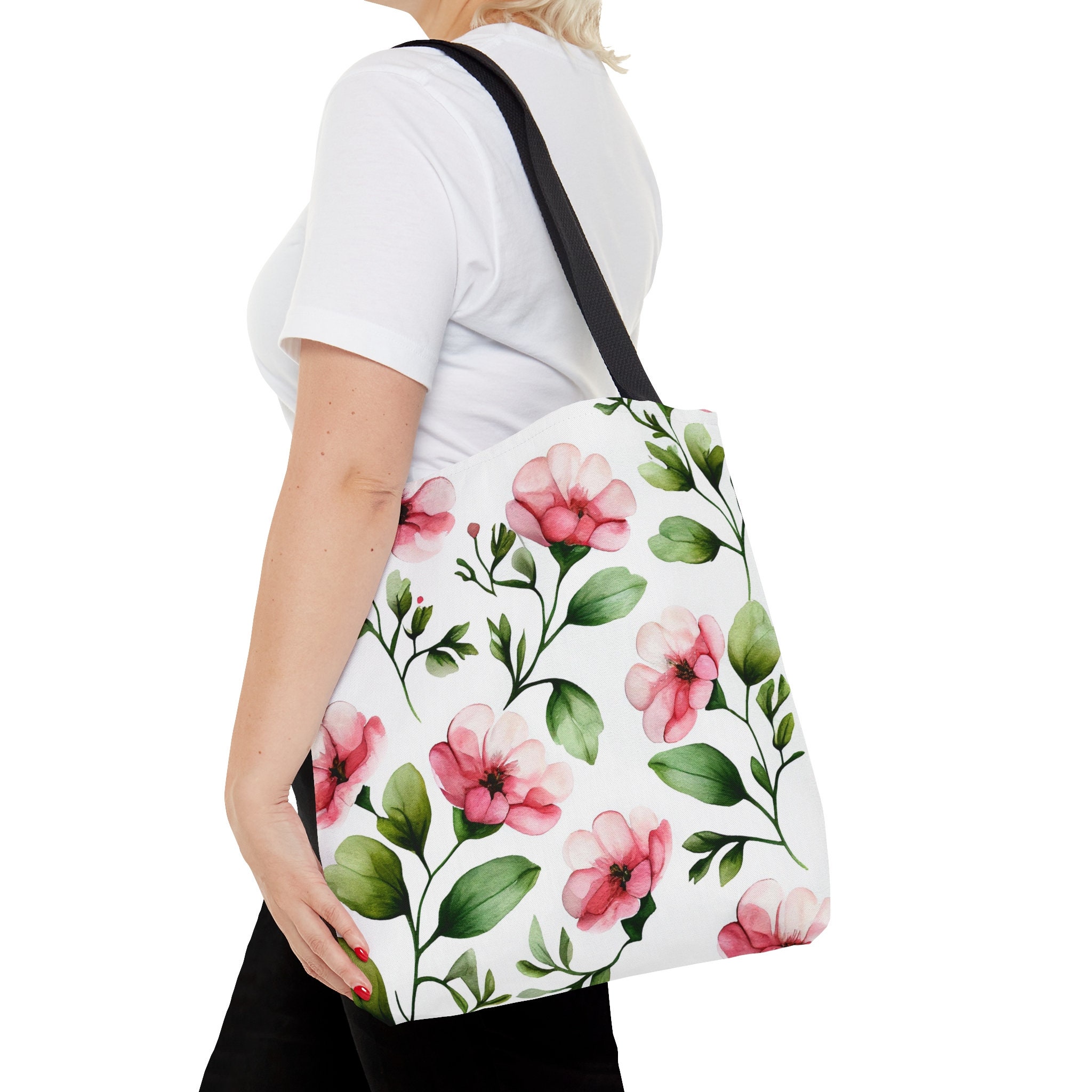 Watercolor Pink Flowers Tote Bag, Cute Flower Tote Bag, Art Tote Bag ...