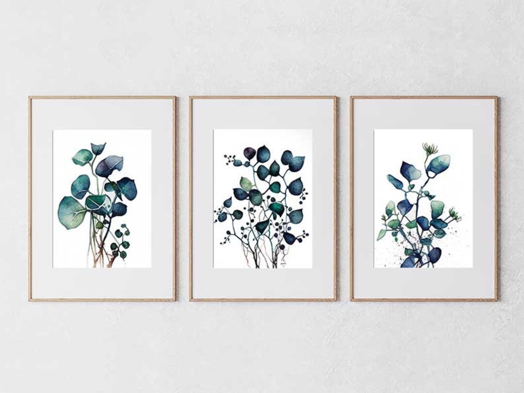 Watercolor Eucalyptus Print, Set of 3 Farmhouse Wall Art, Botanical ...