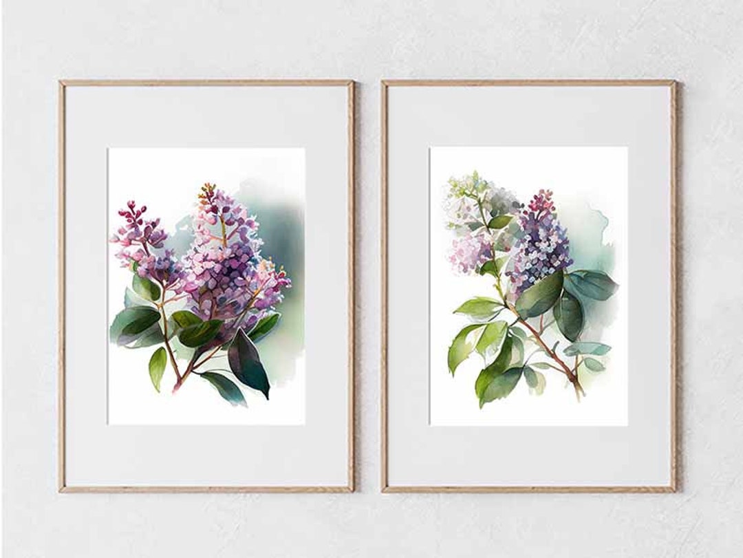 Watercolor Syringa Art, Set of 2 Farmhouse Wall Art, Botanical Prints ...