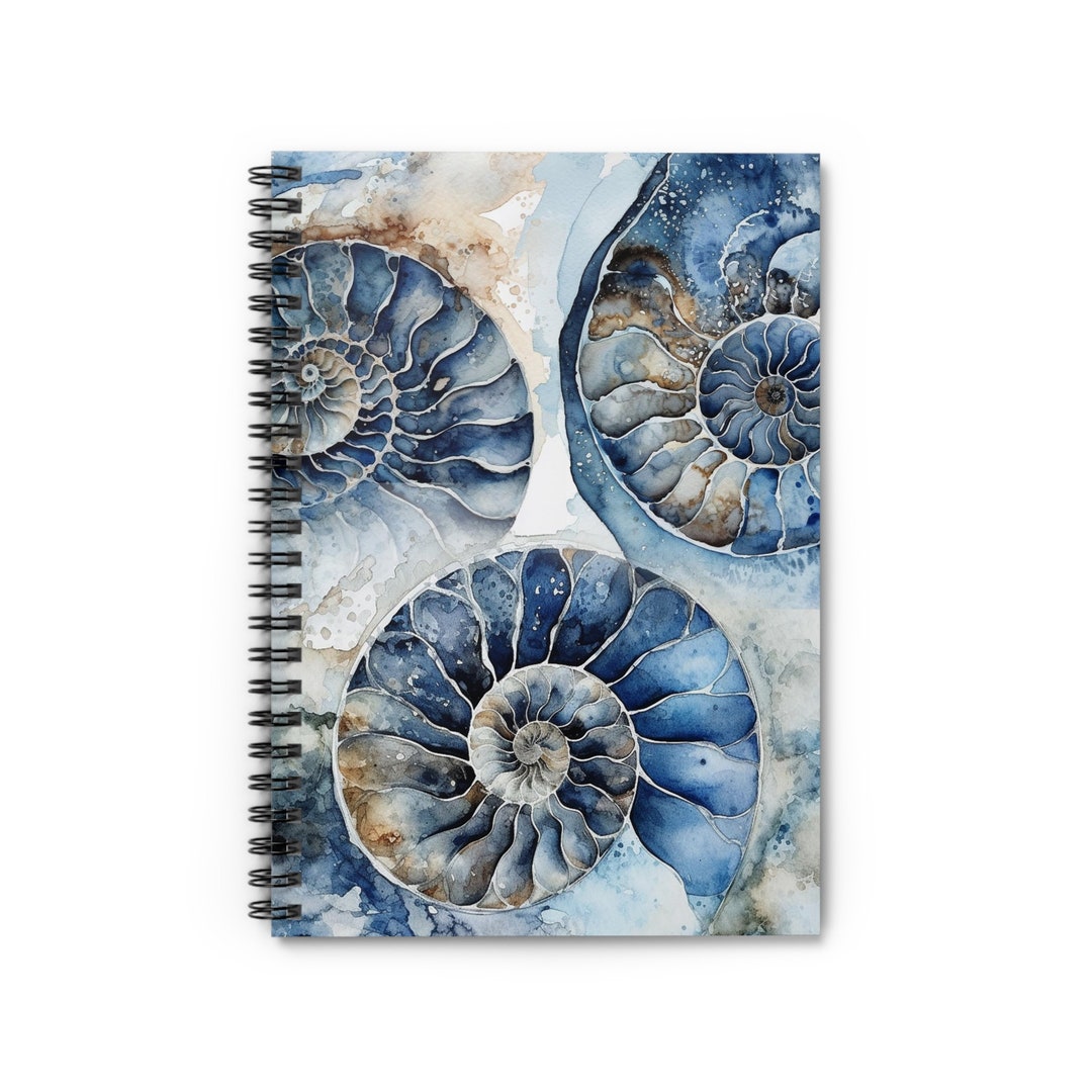 Watercolor Ammonite Notebook, Ammonite Notebook, Fossil Spiral Notebook, Watercolor Dino Spiral ...