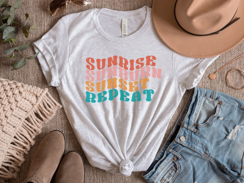Sunrise Sunburn Sunset Repeat SVG, Vintage Text, Wavy Retro Font ...