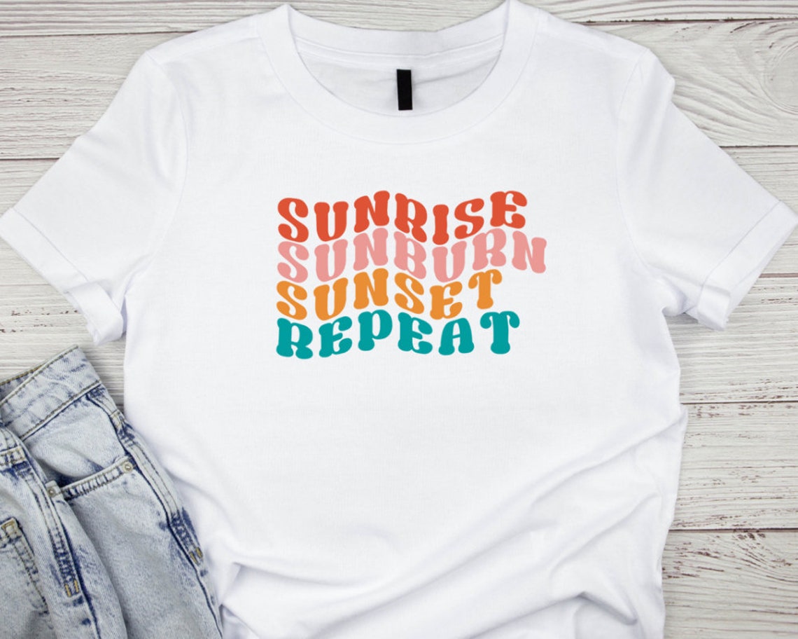 Sunrise Sunburn Sunset Repeat SVG Vintage Text Wavy Retro - Etsy