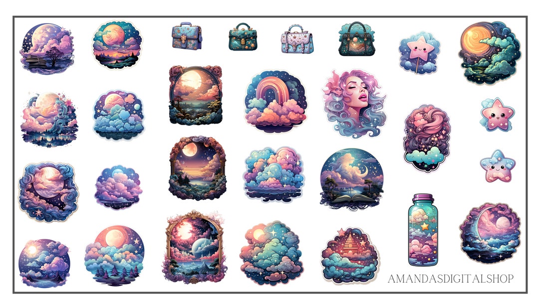 PNG Printable Celestial Stickers | Aesthetic Digital Stickers Planner ...