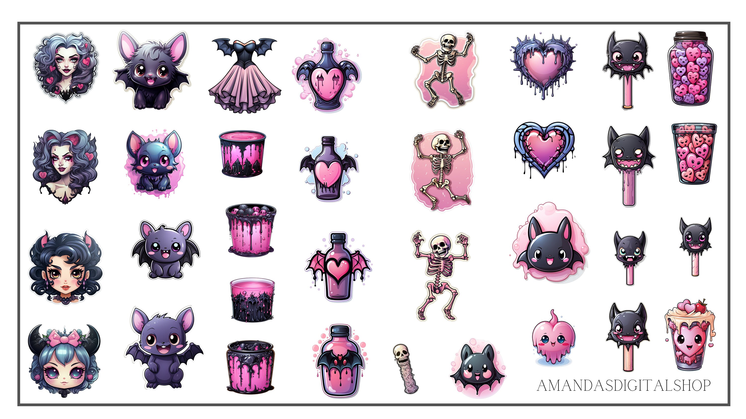 PDF Printable Bundle Kawaii Spooky Halloween Stickers Aesthetic Digital ...