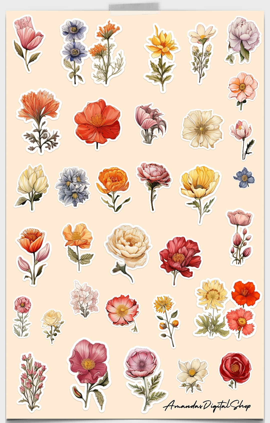 Winter Fall Flower Stickers, Goodnotes Stickers, Digital Downloads for ...