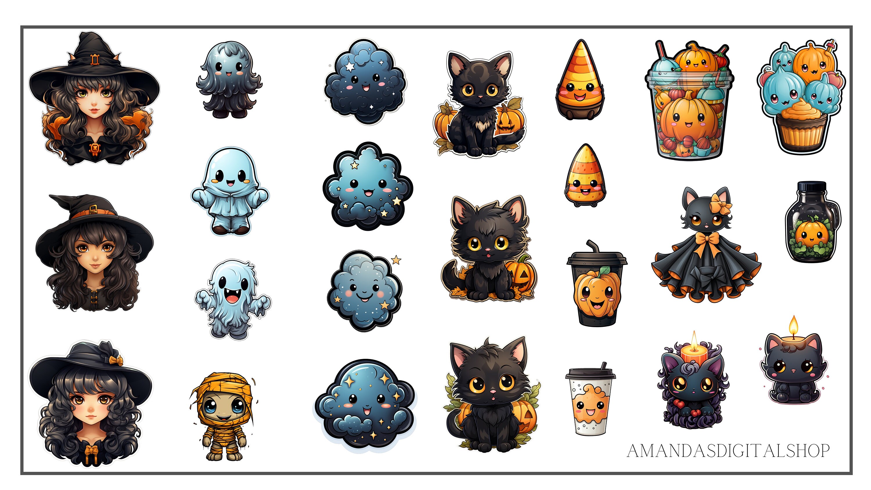 PDF Printable Kawaii Spooky Halloween Stickers Aesthetic Digital ...