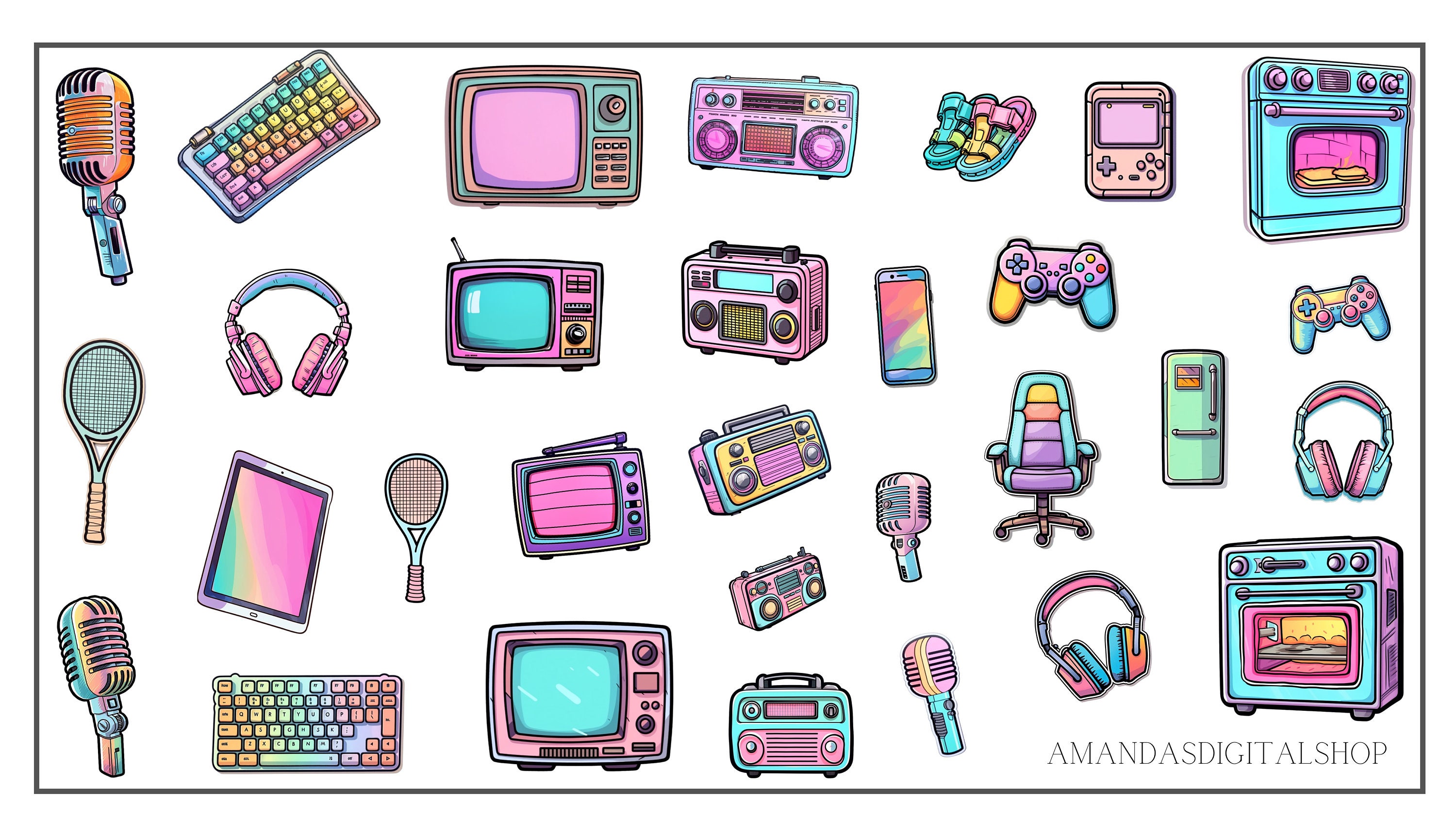 PDF Printable Retro Bundle Pack Stickers Aesthetic Digital Stickers ...