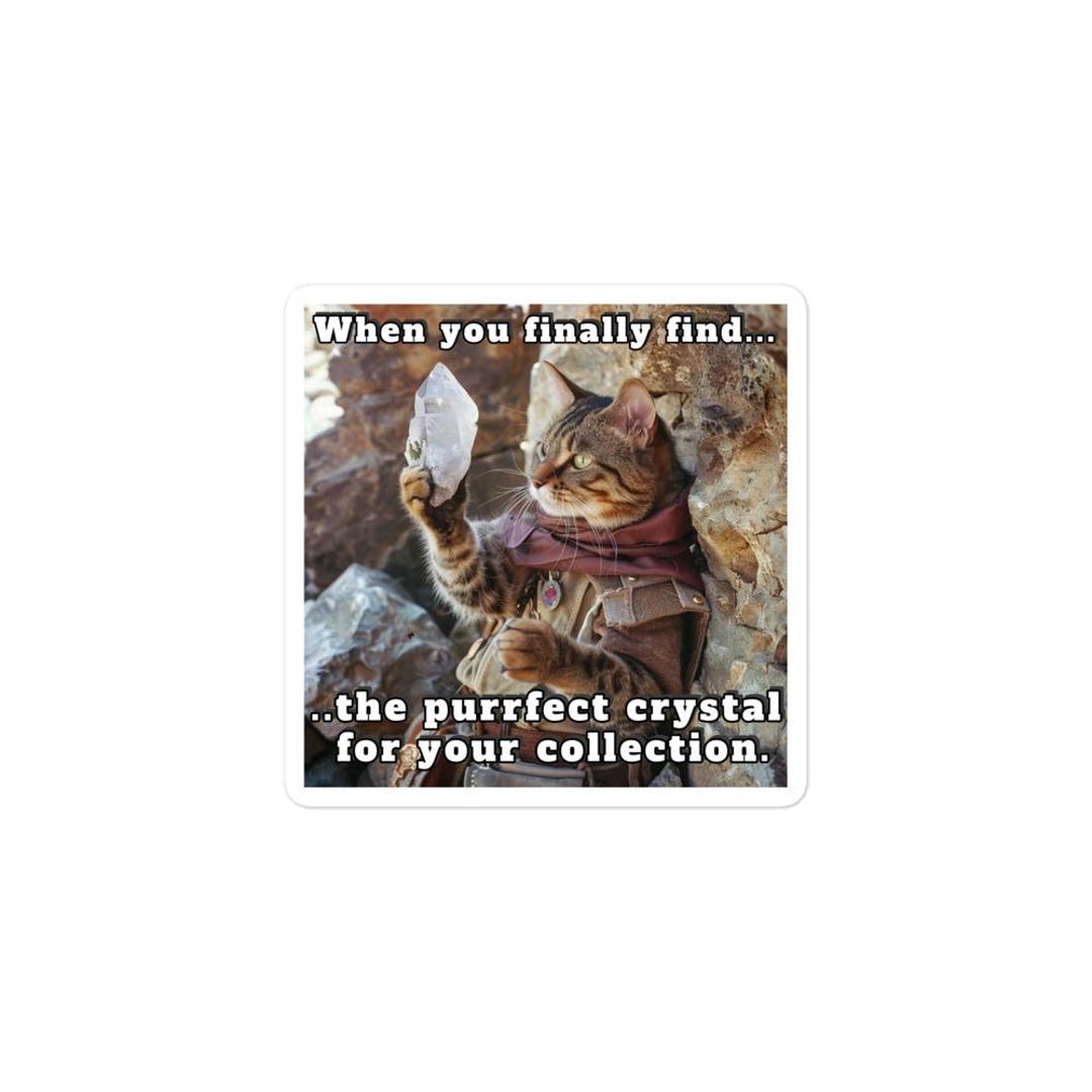 Purrfect Crystal Cat Sticker, Rockhound Meme Fun - Etsy