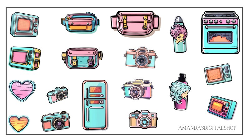 PDF Printable Retro Bundle Pack Stickers Aesthetic Digital Stickers ...