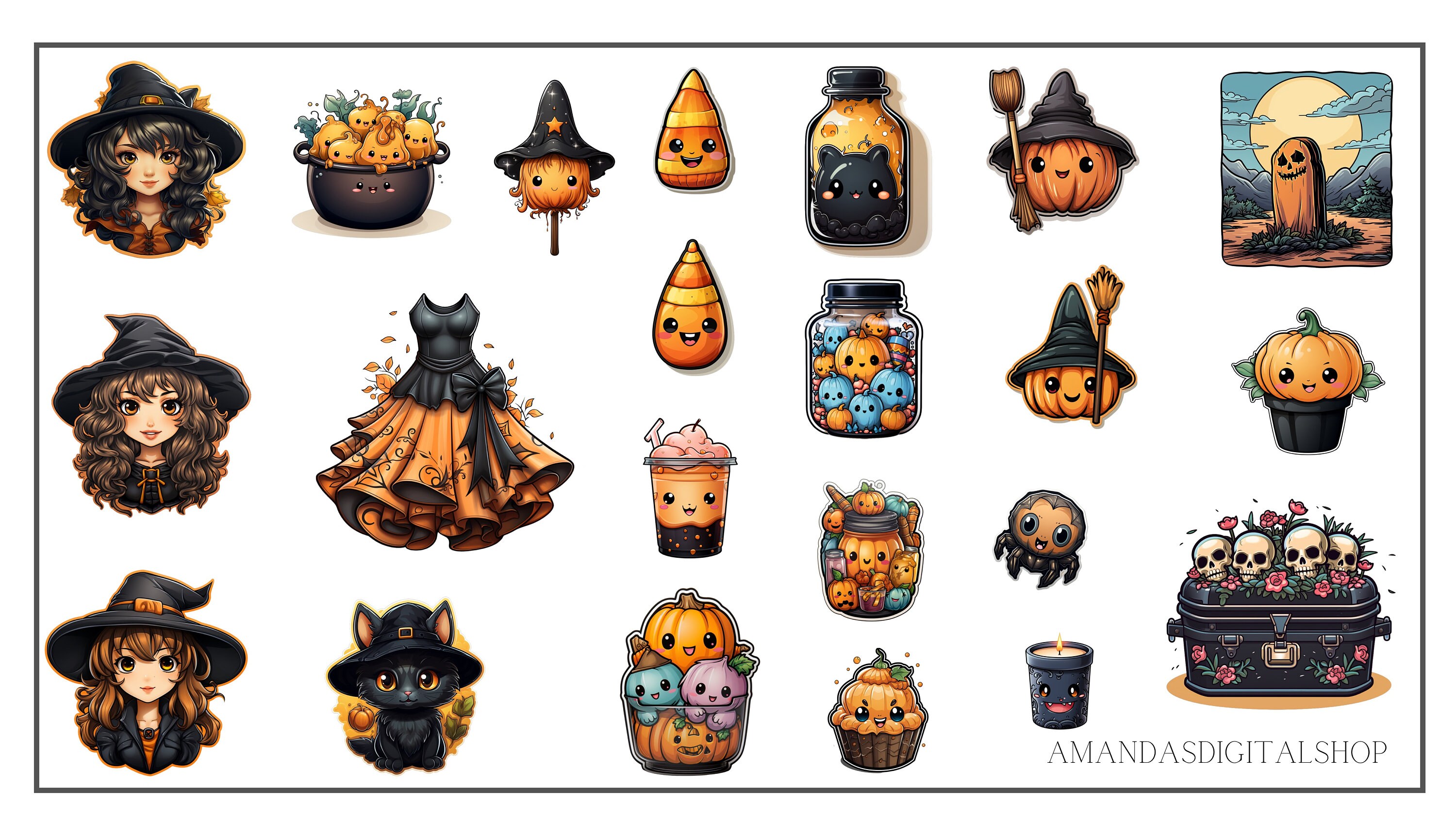 PDF Printable Kawaii Spooky Halloween Stickers Aesthetic - Etsy