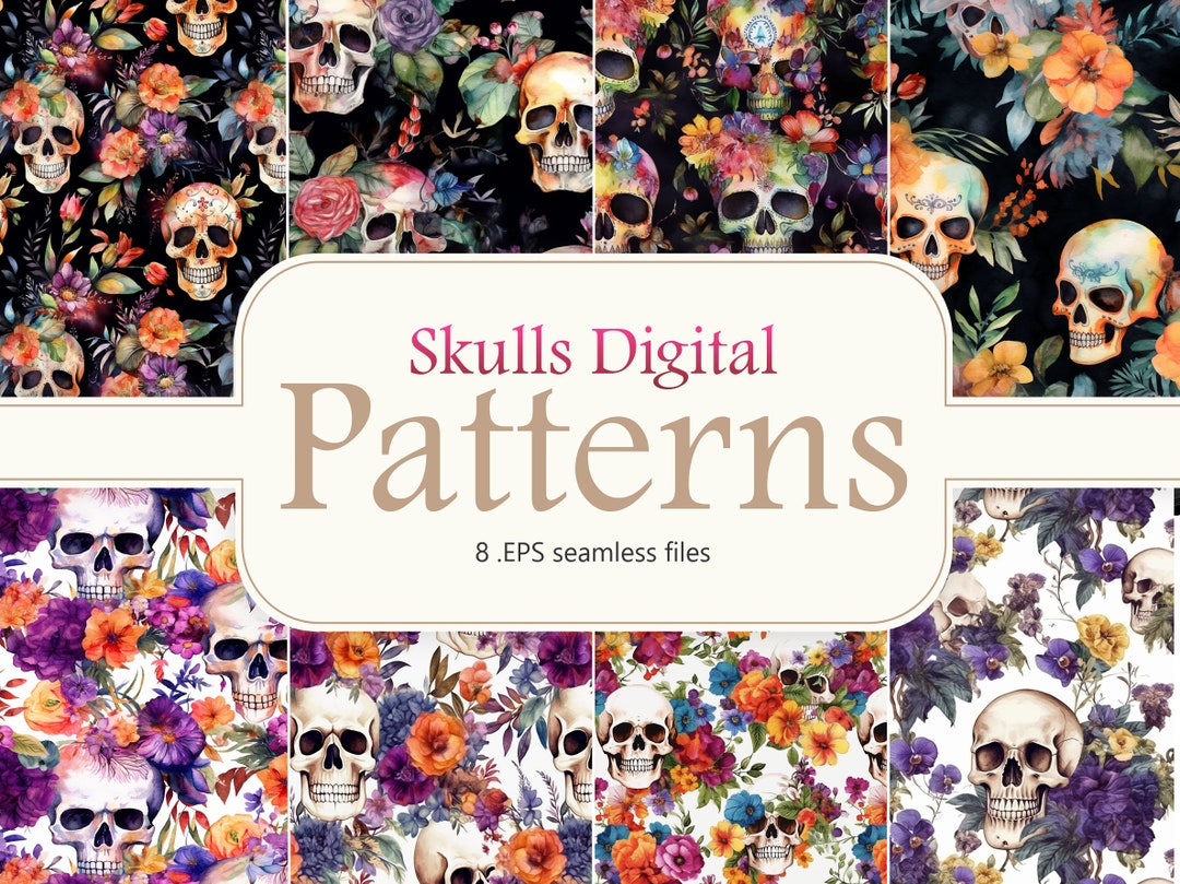 Digital Skull Pattern, Digital Skull Print Paper. - Etsy