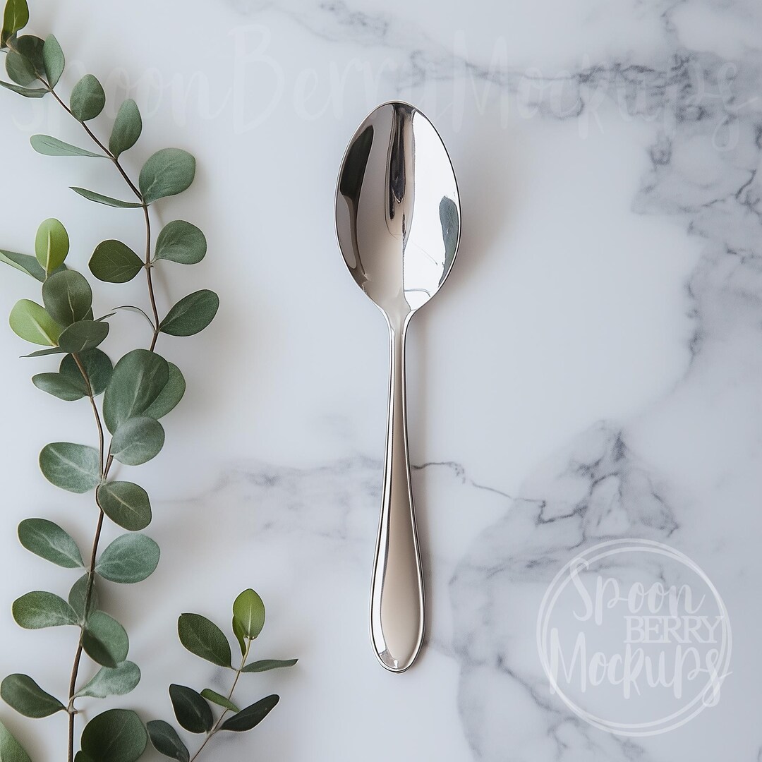 Spoon Mockup, Product Display Sell Photo, Blank Silver Spoon Mock Up ...