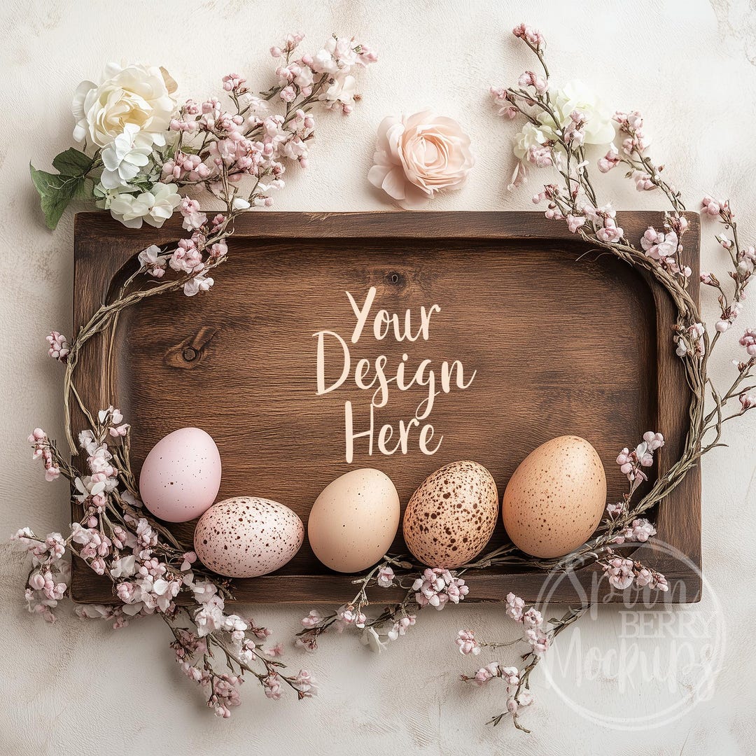 Easter Serving Tray Mockup, Design Display Sell Photo, Blank Wooden ...