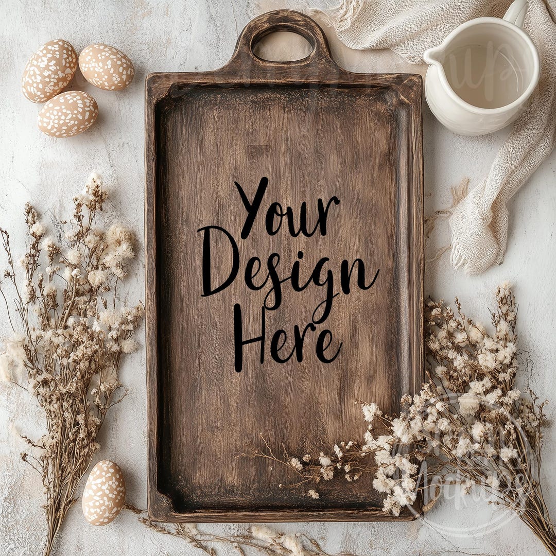 Easter Serving Tray Mockup, Design Display Sell Photo, Blank Wooden ...