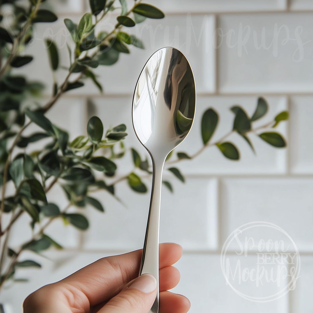 Spoon Mockup, Product Display Sell Photo, Blank Silver Spoon Mock Up ...