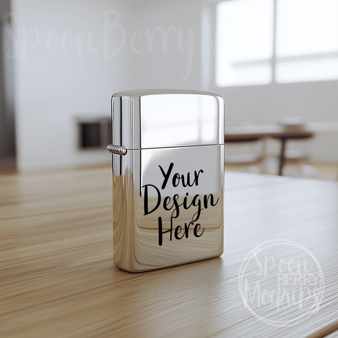 Metal Lighter Mockup, Design Display Sell Photo, Blank Silver Zippo ...