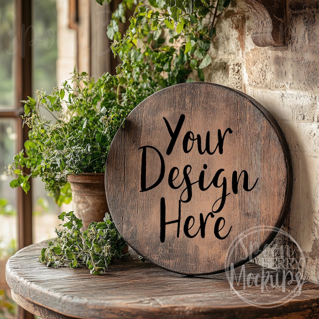 Wooden Round Mockup, Design Display Sell Photo, Blank Board Mock Up ...