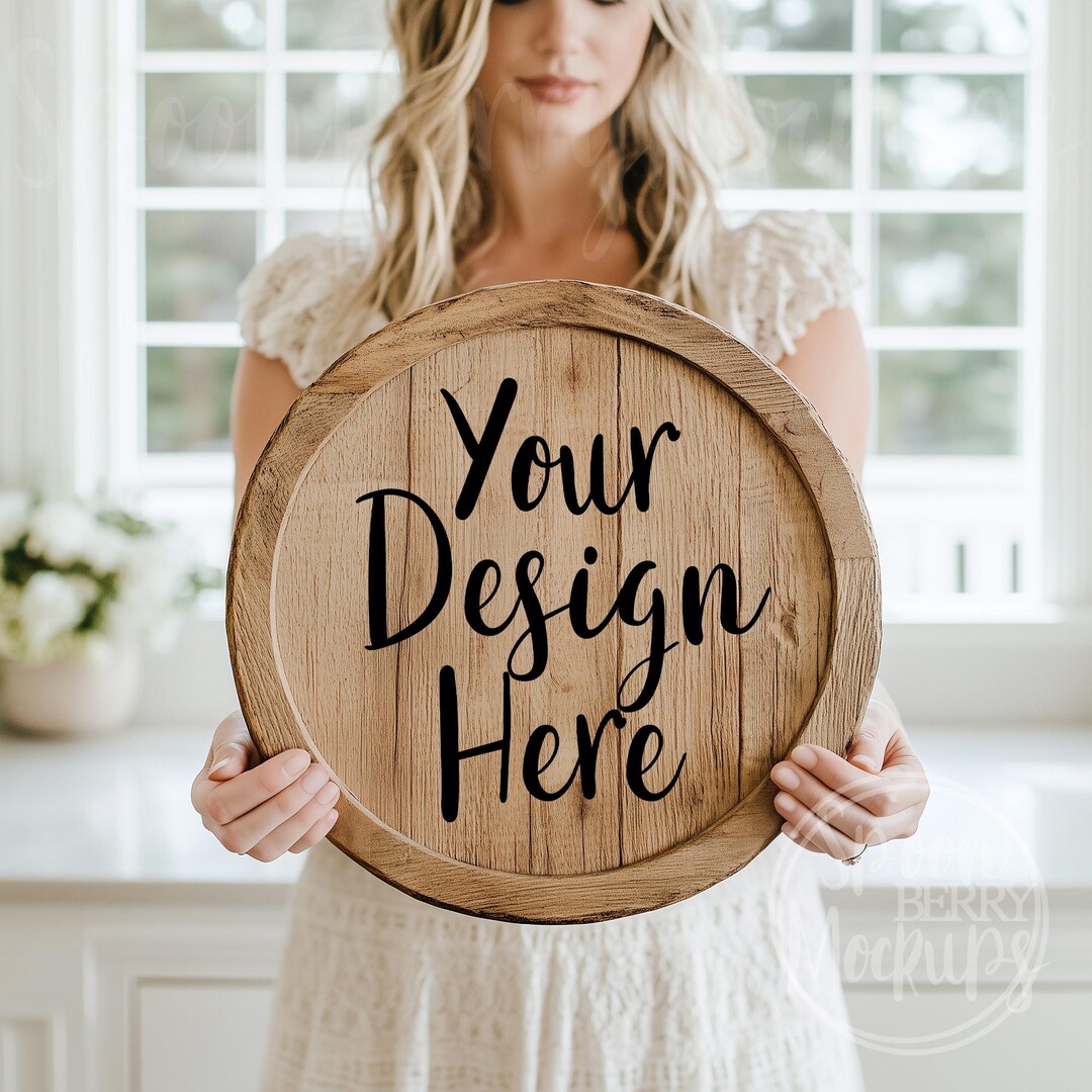 Wooden Round Mockup, Design Display Sell Photo, Blank Minimal Board ...