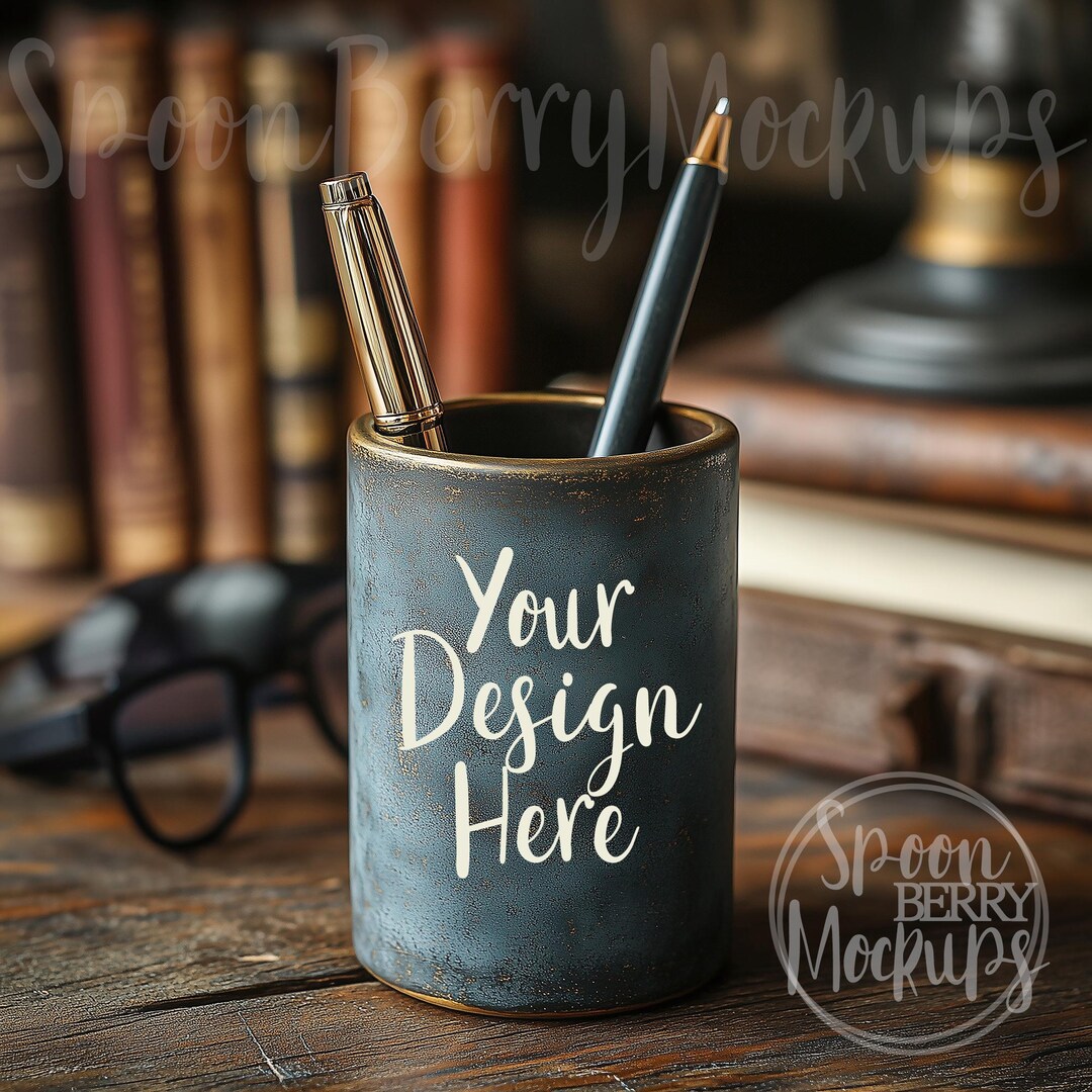 Pen Holder Mockup, Blank Black Slate Mock Up, Template Custom Stock ...