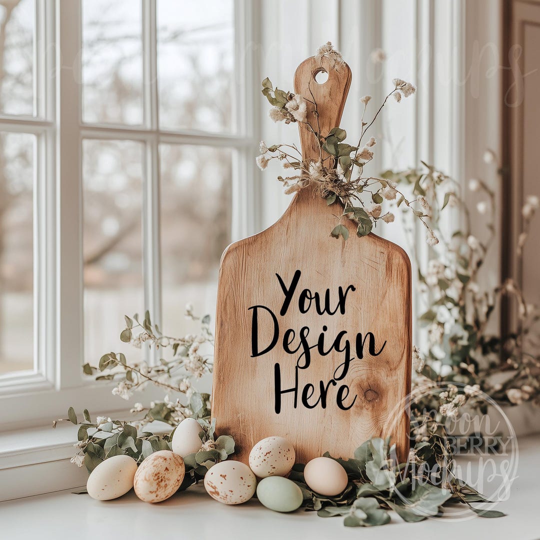 Easter Cutting Board Mockup, Design Display Sell Photo, Blank Wooden ...
